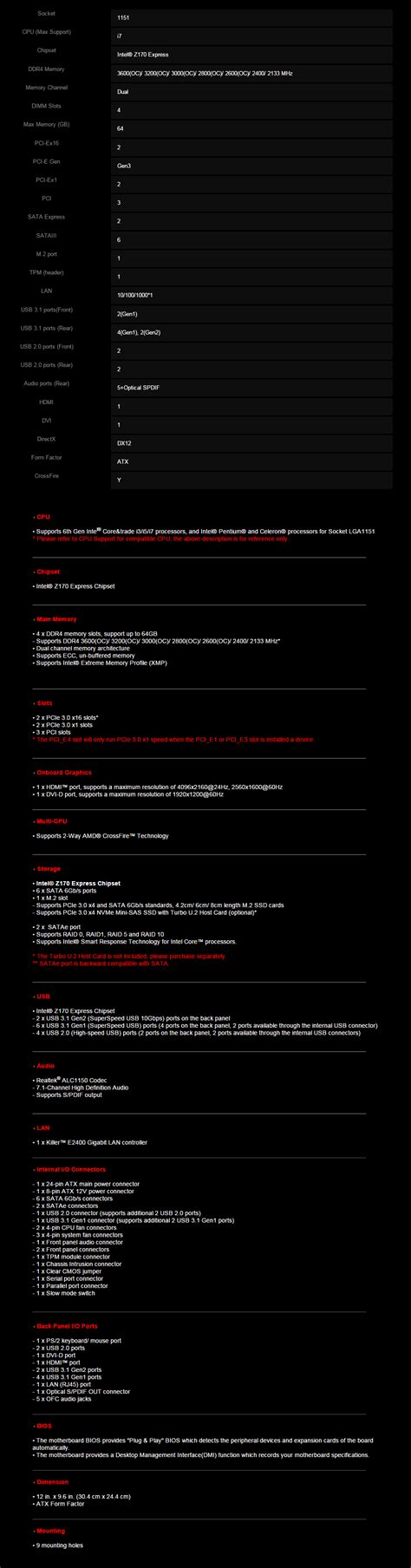 Buy MSI Z170A Gaming M3 Motherboard [Z170A-GAMING-M3] | PC Case Gear ...