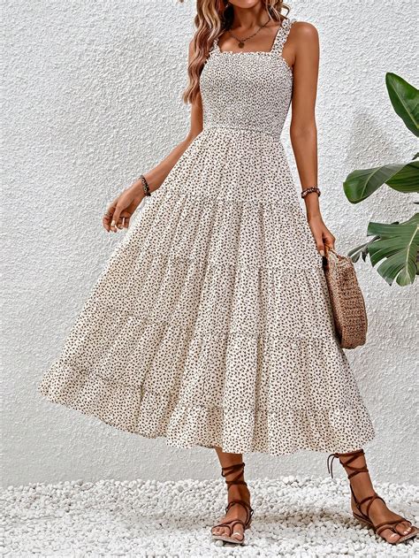 Shein Vcay Cami Kleid Mit Blümchen Muster Rüschen Mehrschichtig Saum