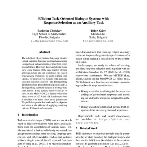 Efficient Task Oriented Dialogue Systems With Response Selection As An