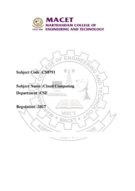Davija Cs8791 Cloud Computing Subject Code Cs Subject Name Cloud Computing Department Cse