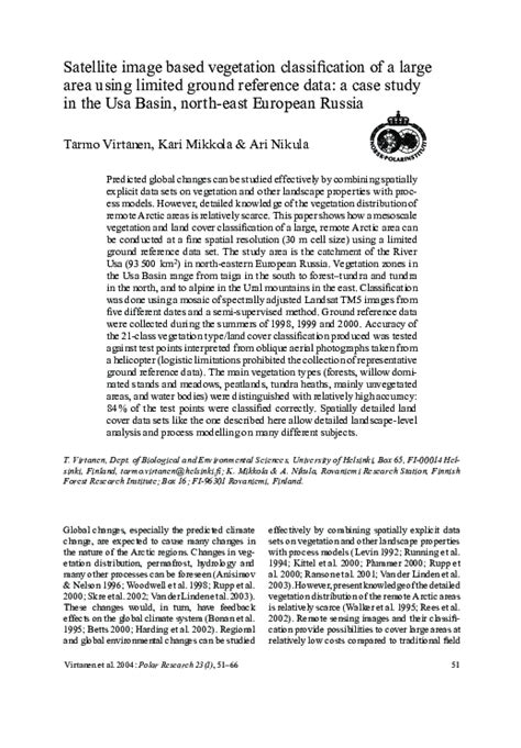 Pdf Satellite Image Based Vegetation Classification Of A Large Area Using Limited Ground