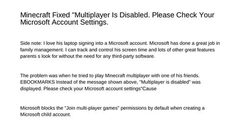 Minecraft Fixed Multiplayer Is Disabled Please Check Your Microsoft Account Settingsmmjuipdf