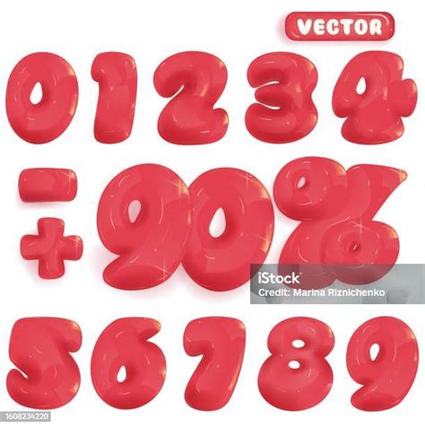 3d 레드 볼륨이 부풀려진 광택 편지 0 1 2 3 4 5 6 7 8 9 숫자 알파벳 벡터 격리 번호입니다 0에 대한 스톡 벡터