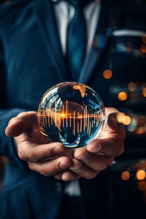 Financial Forecasting Budgeting Man With Crystal Ball And Stock