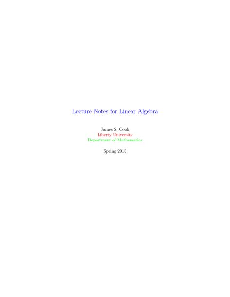 SOLUTION Linearnotes2015 Lecture Notes For Linear Algebra Studypool