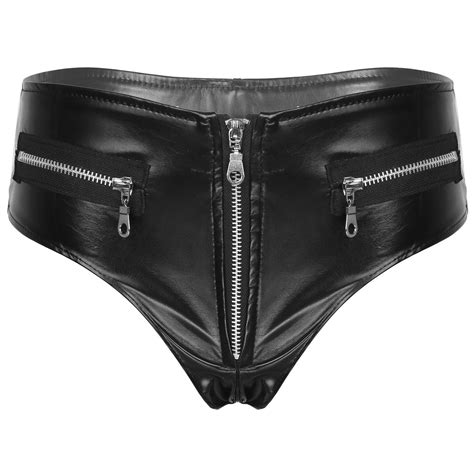 High Gloss Leather Sexy Open File Zipper Sexy Shorts Sexy Long Sleeve Lingerie For Women