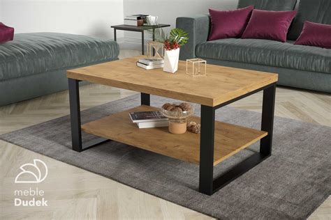 Stolik kawowy ława do salonu w stylu Loft VILI z półką 90 x 60 dąb