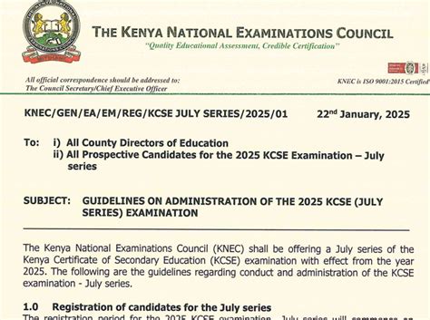 Knec Circular Guiding Registration For July 2025 Kcse Exams