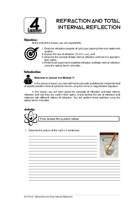 M1l4 Refraction And Total Internal Reflection 27 M1l4 Refraction And Total Internal