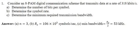 1 Consider An 8 Pam Digital Communication Scheme That Transmits Data At A Rate Of 318 Kbits S