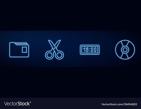 Set Line Digital Alarm Clock Document Folder Vector Image