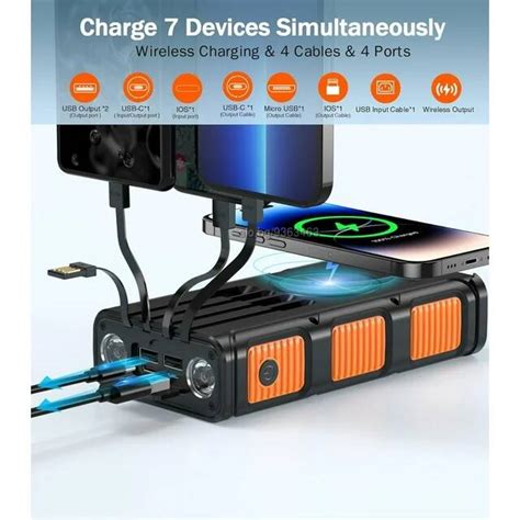 Мощна външна соларна батерия 36000mah с фенер функция безжично