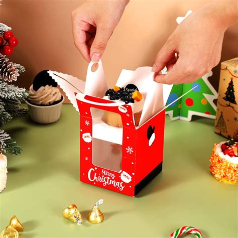 Pcs Christmas Cupcake Boxes Christmas Cookie Boxes With Window Insert