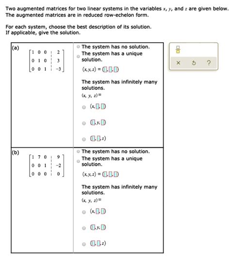 Solved Two Augmented Matrices For Two Linear Systems In The Variables