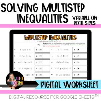 Solving Multistep Inequalities Variable On Both Sides Digital Worksheet