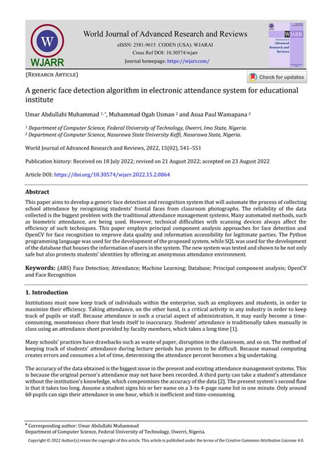 Solution A Generic Face Detection Algorithm In Electronic Attendance