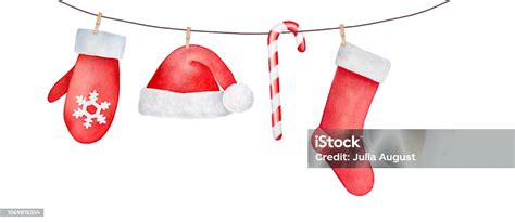 Greeting 크리스마스 화 환 및 겨울 벙어리에 매달려 함께 계절 가정 훈장 산타 모자 줄무늬 사탕 지팡이 솜 털 양말과