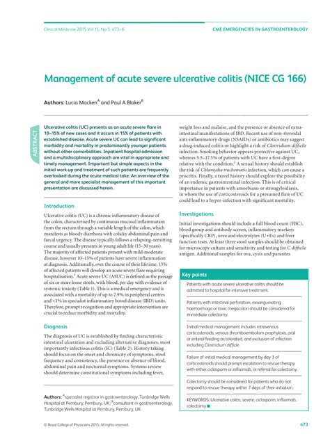 Download Pdf Management Of Acute Severe Ulcerative Colitis Nice Cg 166