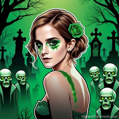 Zombie Queen Emma Watson In Foggy Graveyard Stable Diffusion Online