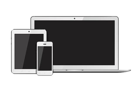 오픈 노트북 스마트폰 및 태블릿 Pc 위한 템플릿 응답 디자인 프레 젠 테이 션 흰색 배경에 고립 휴대용 통신 기기에 대한 스톡 벡터 아트 및 기타 이미지 Istock