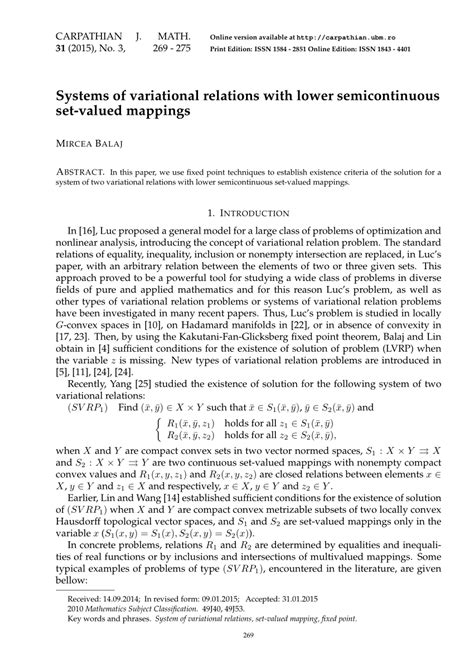 Pdf Systems Of Variational Relations With Lower Semicontinuous Set