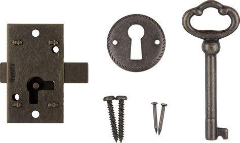 Small Antique Brass Flush Mount Lock For Cabinet Doors Or Dresser