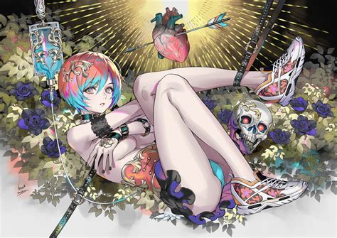 Midori Foo Original 1girl Arrow Projectile Arrow Through Heart Belt Flower Heart