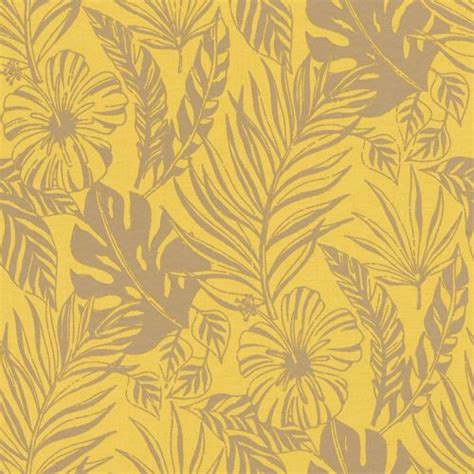 Nantucket Leaf Block Print Wallpaper Botanical Tropical Pink Black Yellow