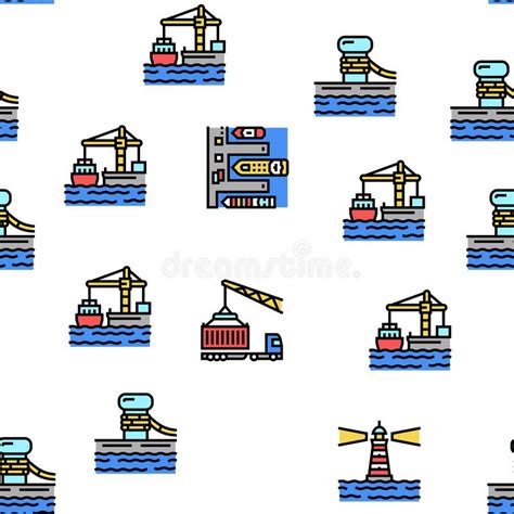 Container Port Tool Vector Seamless Pattern Stock Vector Illustration Of Delivery Machine