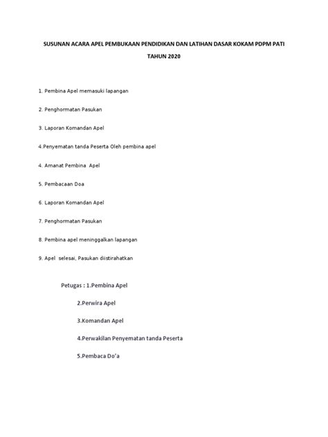Susunan Acara Pembukaan Dan Penutupan Apel Kokam Pdf