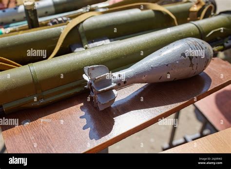 A Mortar Mine And A Hand Grenade Launcher At The Stand Weapons Of War