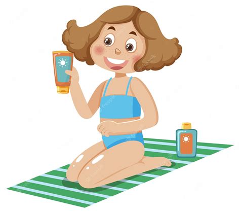 Premium Vector | A girl applying sunscreen lotion