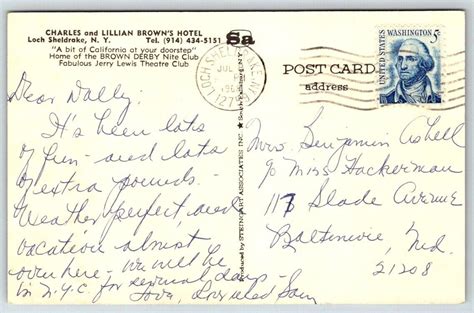 Loch Sheldrake New York Charles And Lillian Browns Hotel 1970 Postcard United States New York