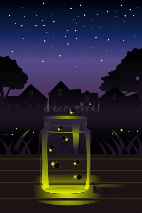 Fireflies In The Jar Stock Vector Illustration Of Insect