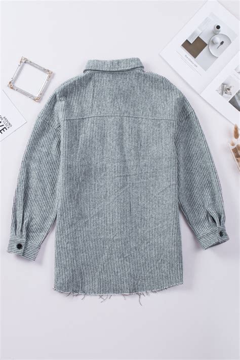 Gray Textured Button Down Shirt Jacket With Pockets Orro Shop