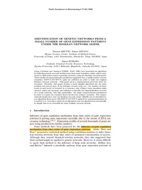 1999 Identification Of Genetic Networks From A Pdf Algorithms