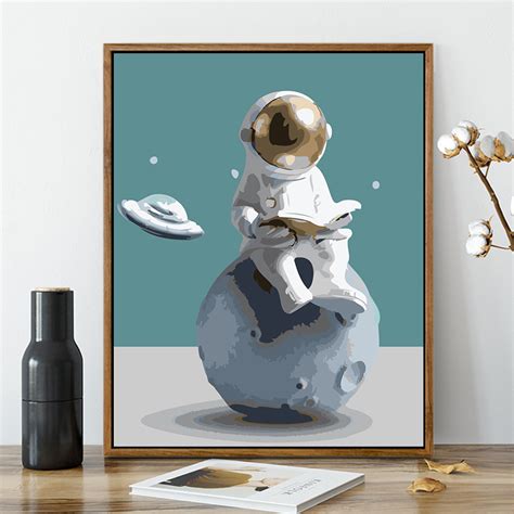 数字油画diy填充油彩画卡通动漫宇航员减压手绘丙烯画客厅装饰画 虎窝淘