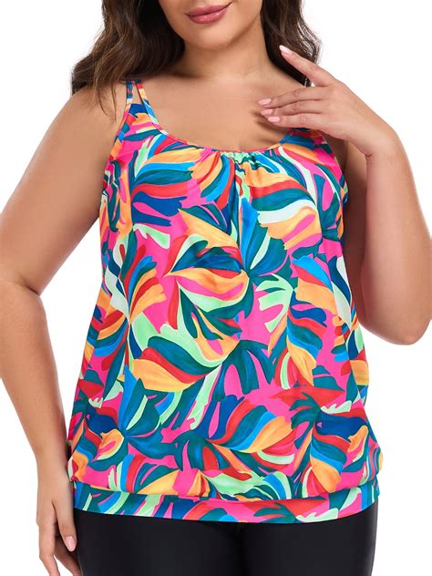 Ocean Blues Womens Plus Size Tankini Top Only Loose Fit Blouson