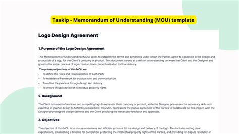 Logo Design Agreement Template Create Clear Mou With Taskip