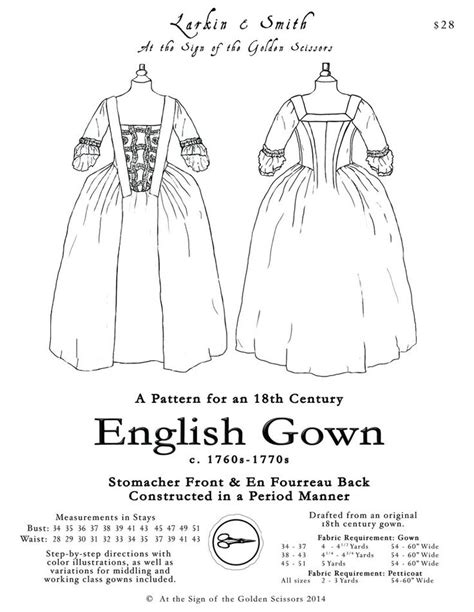 18th Century English Gown Pattern 1700s Dresses Pattern 18th Century