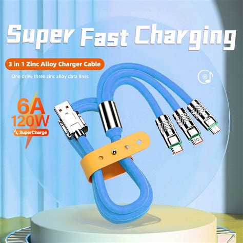 120w 6a Super Fast Charger 3 In 1 Zinc Alloy Charger Cable Type C