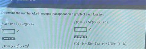 Solved Determine The Number Of X Intercepts That Appear On A Graph Of Each Function F X X