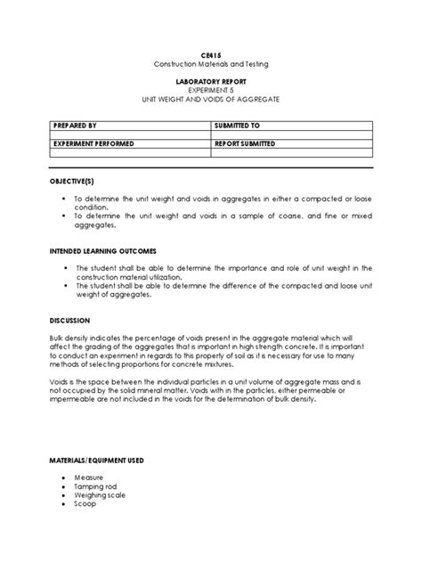 Unit Weight And Voids Of Aggregate Pdf Density Weight