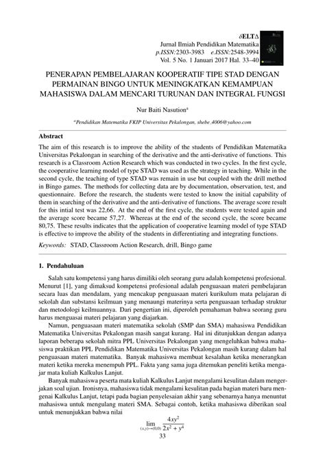Pdf Penerapan Pembelajaran Kooperatif Tipe Stad Dengan Permainan