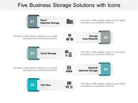 Five Business Storage Solutions With Icons Ppt Powerpoint Presentation Summary Examples