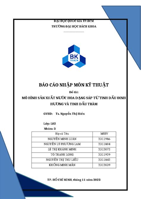 Báo cáo Nhập môn Kỹ thuật Đ ẠI H ỌC QU ỐC GIA TP TR ƯỜNG Đ ẠI H ỌC