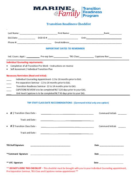 Fillable Online Transition Assistance Initial Self Assessment Worksheet