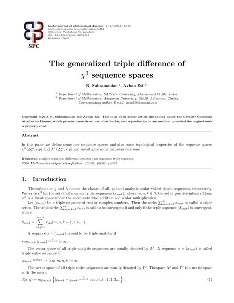 Pdf The Generalized Triple Difference Of Chi 3 Sequence Spaces
