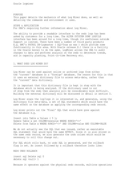 Oracle Logminer Pdf Sql Databases