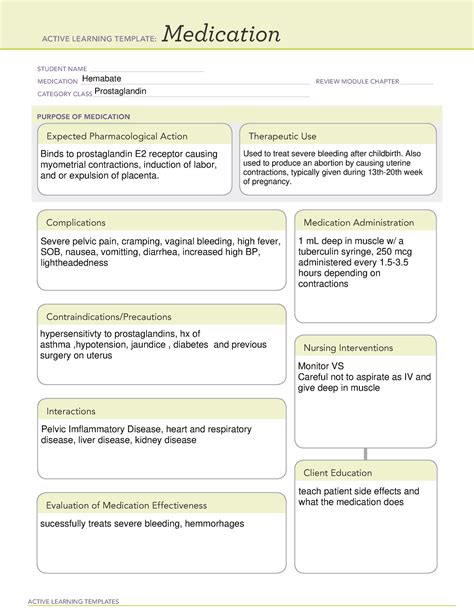 Hemabate Medcard ACTIVE LEARNING TEMPLATES Medication STUDENT NAME